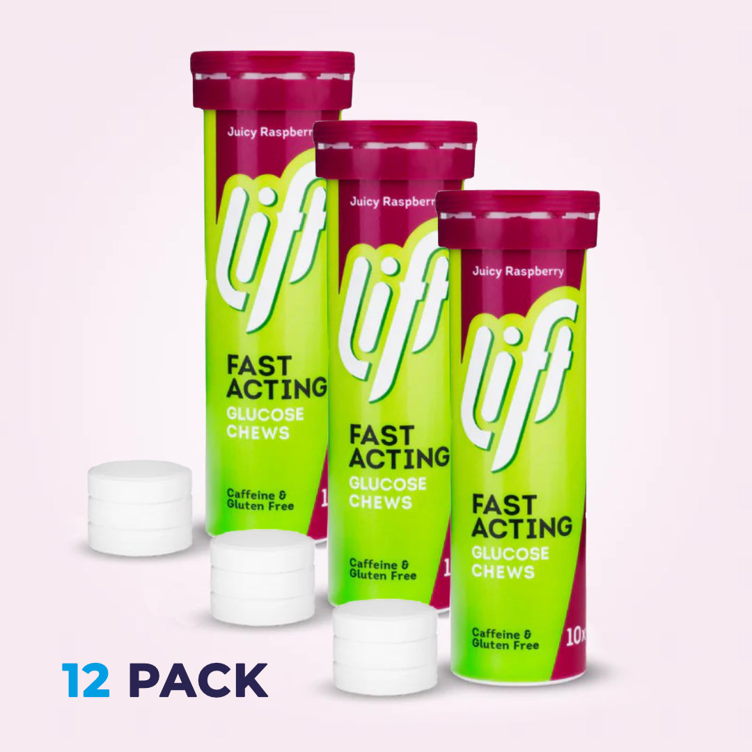Box of 12 Tubes Lift Juicy Raspberry GlucoTabs (120 tablets ...