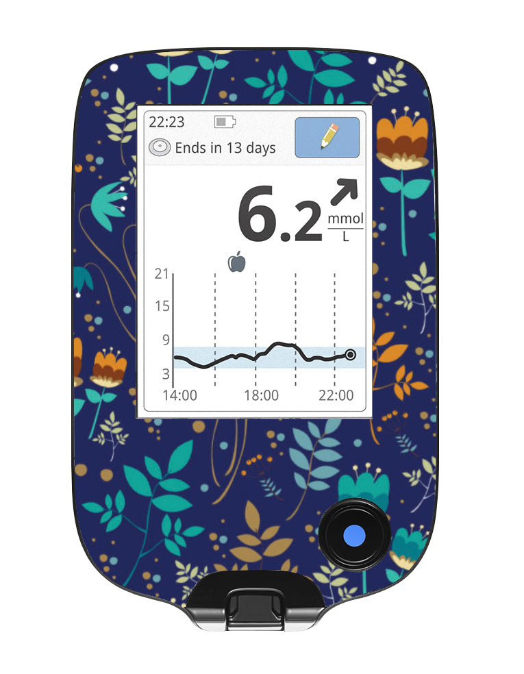 Freestyle Libre 2 Reader Sticker (Cobalt Floral) - Diabeticsupply.co.uk