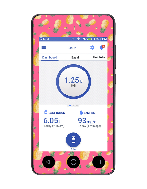 Omnipod DASH Cover (Pink Pineapples) - Diabeticsupply.co.uk