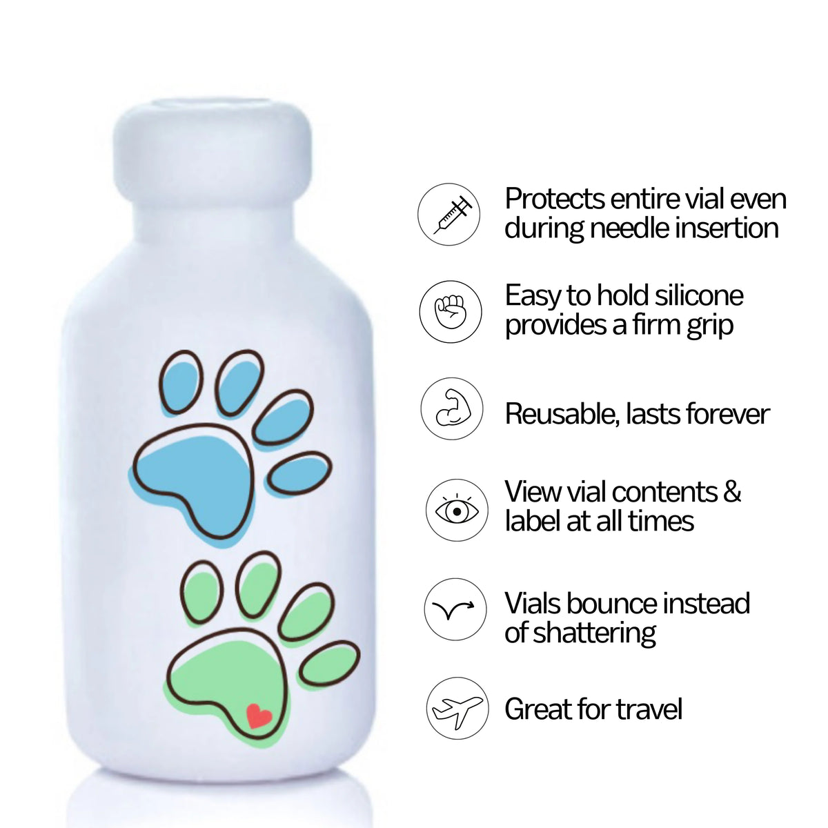 Vial Safe Impact Resistant Medication Vial Protector (Pawprint) - 2 ...